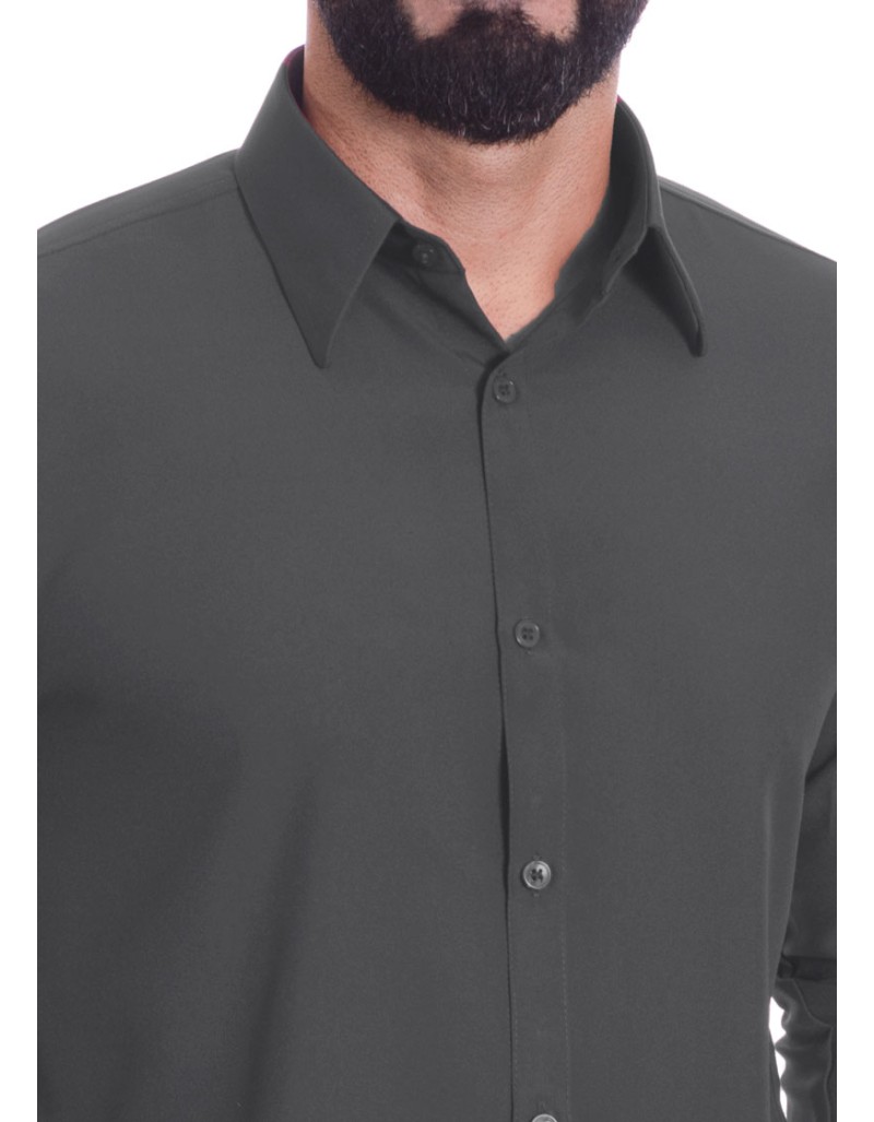 Camisa social masculina de microfibra manga longa, chumbo