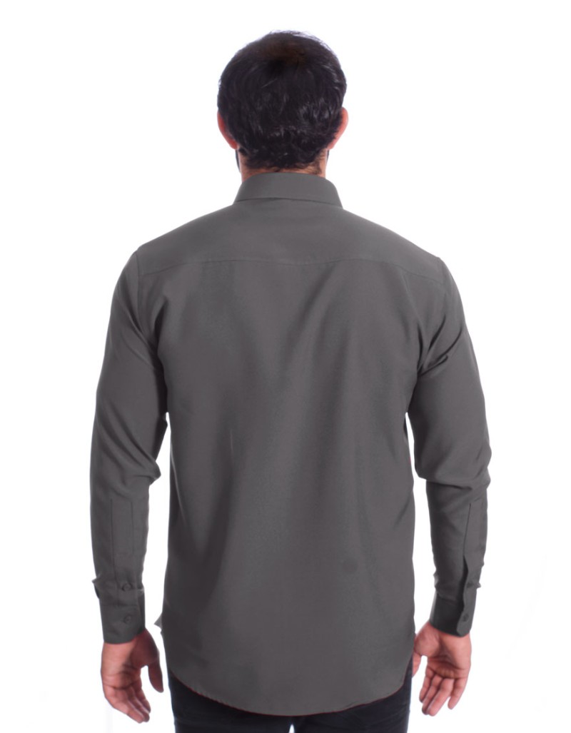 Camisa social masculina de microfibra manga longa, chumbo