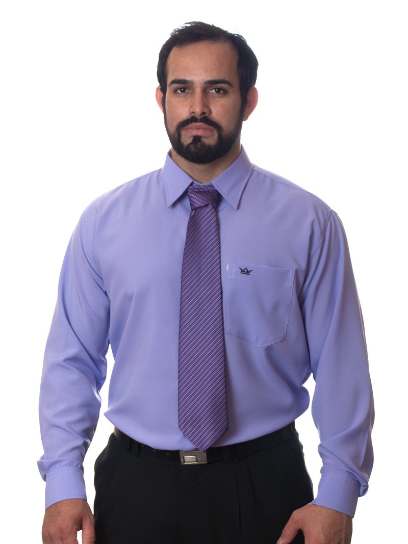 Camisa social masculina de microfibra manga longa, cinza clara