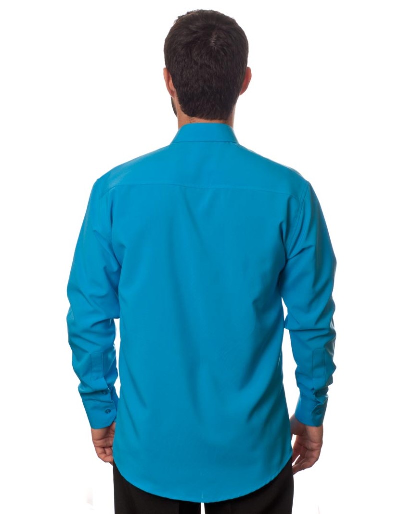 Camisa social azul-turquesa masculina de microfibra manga longa