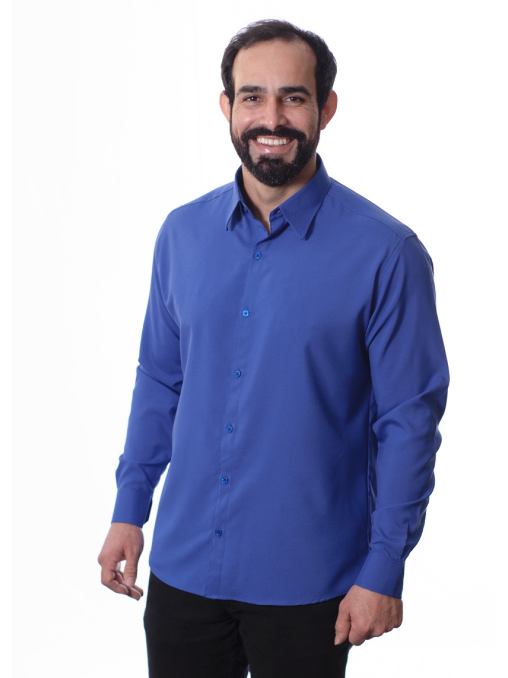 Camisa social masculina de microfibra manga longa, azul royal