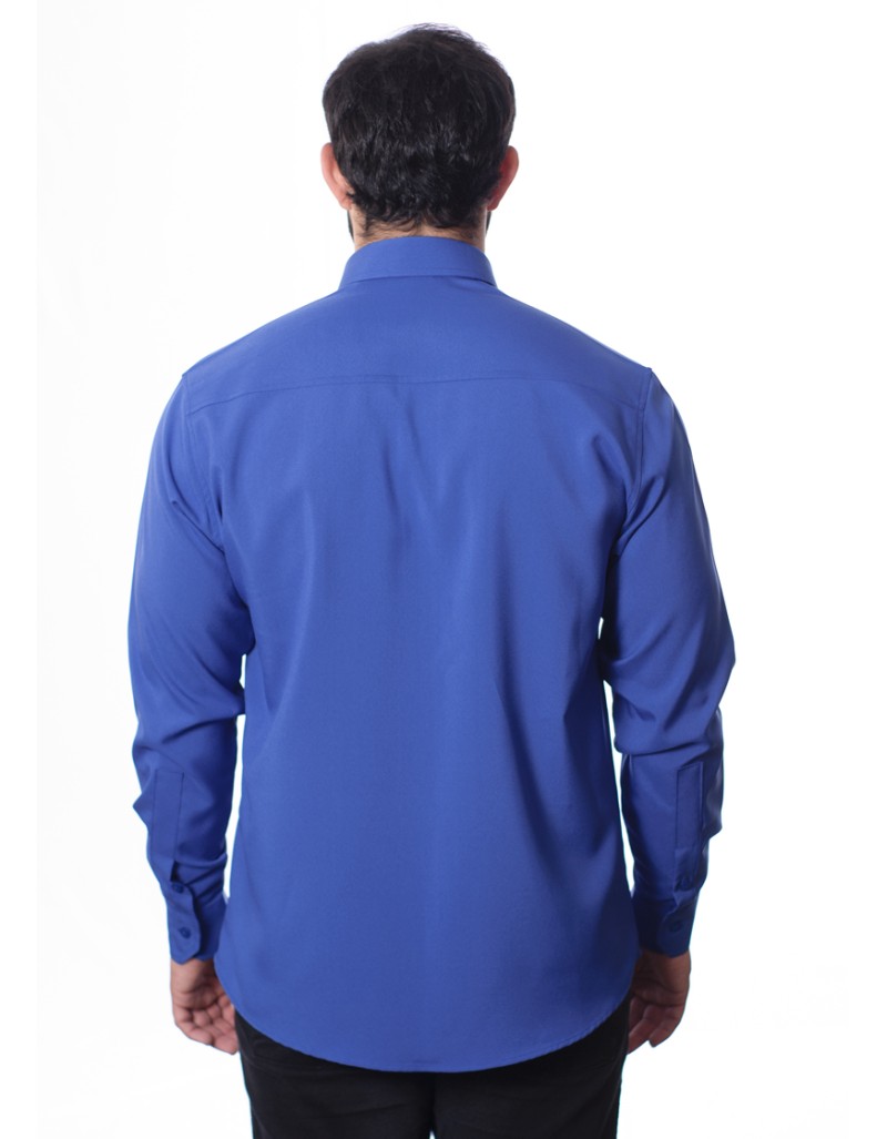 Camisa social masculina de microfibra manga longa, azul royal