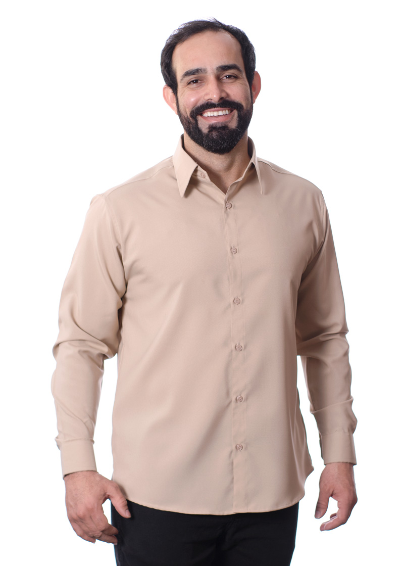 Camisa social masculina de microfibra manga longa, chumbo