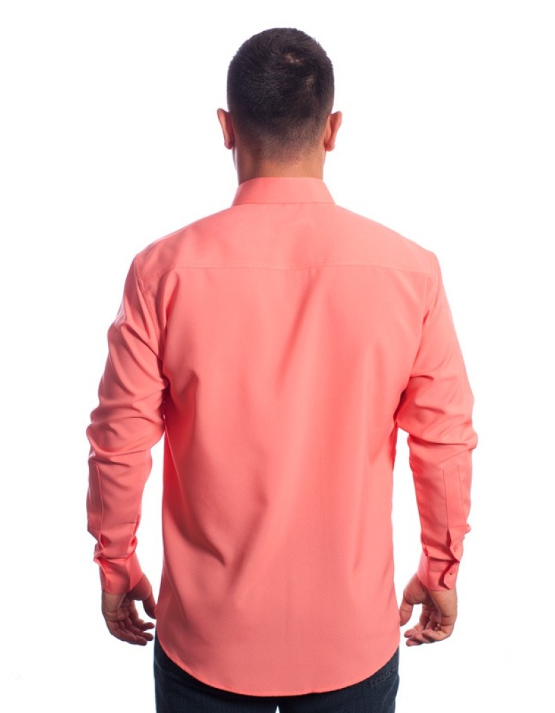 Camisa social masculina de microfibra manga longa, coral